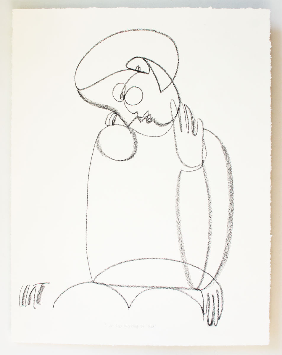 "I've Been Working So Hard" Pastel Line Drawing Unframed – Miriam Tribe Art